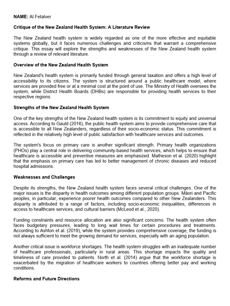 Critique On New Zealand Health System | PDF | Health System | Health Care