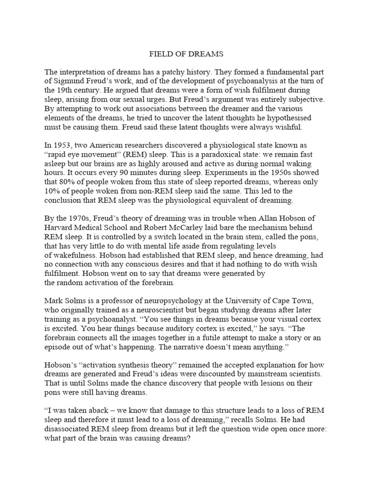 Field of Dreams | PDF | Sleep Disorder | Dream