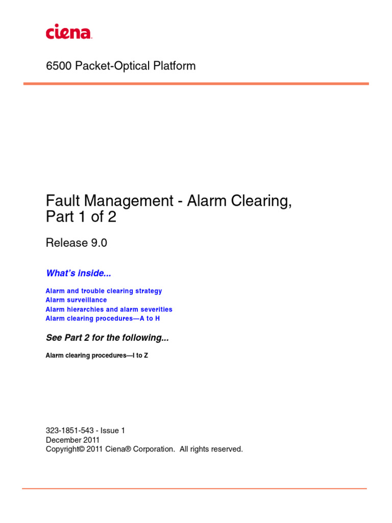 6500 Packet-Optical Platform, R9.0, Fault Management - Alarm Clearing, Part 1 of 2, Issue 1, 323 ...