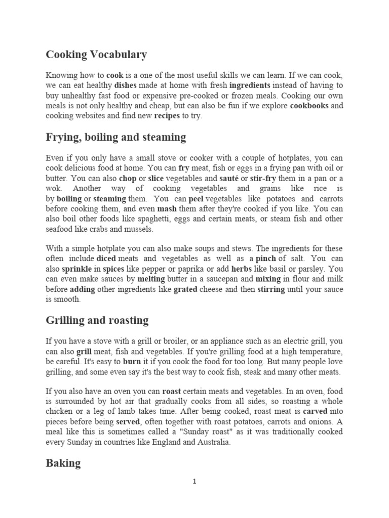 Cooking Vocabulary | PDF | Cooking | Cakes