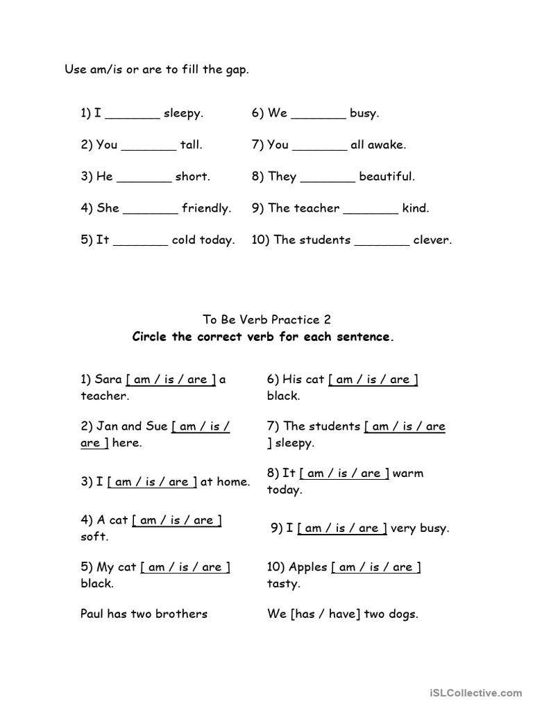 To Be Verb Practice Worksheet | PDF