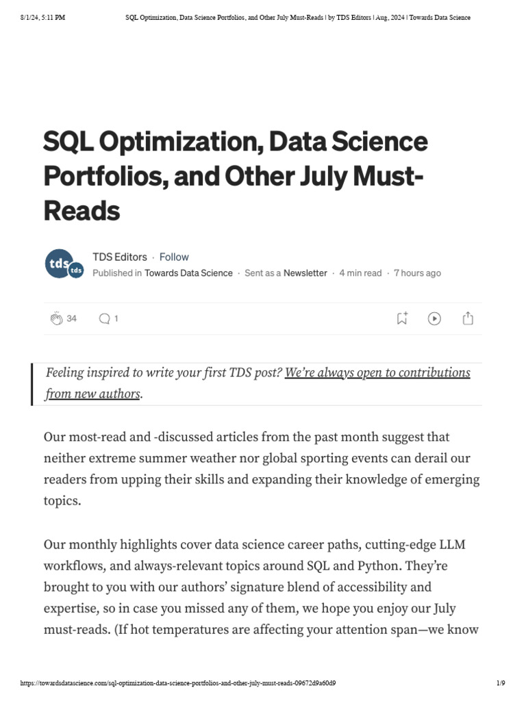 SQL Optimization and Data Science Reads | PDF | Data Science | Science