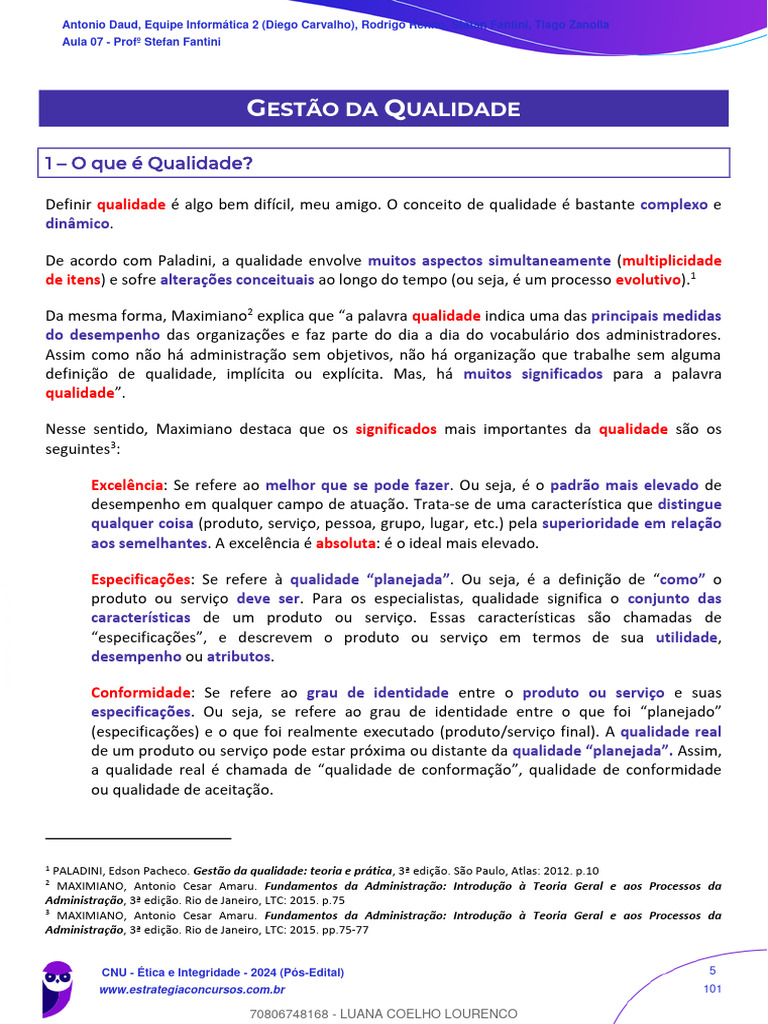 Curso 274729 Aula 07 Prof Stefan Fantini TAREFA 15 PAG 5 30 | PDF | Qualidade (negócios) | Despesa