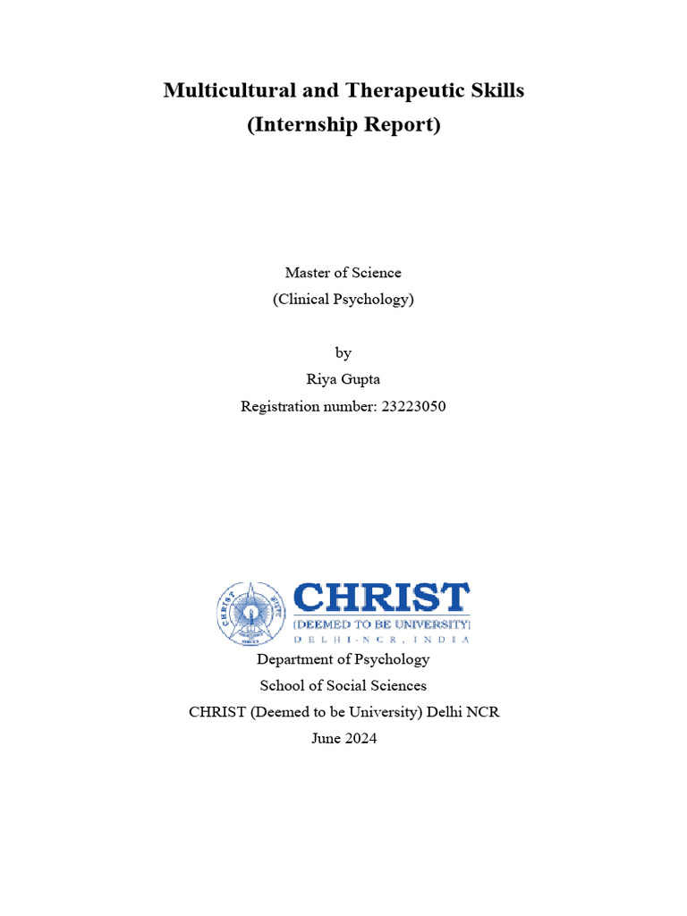 Summer Internship Report | PDF | Dialectical Behavior Therapy ...