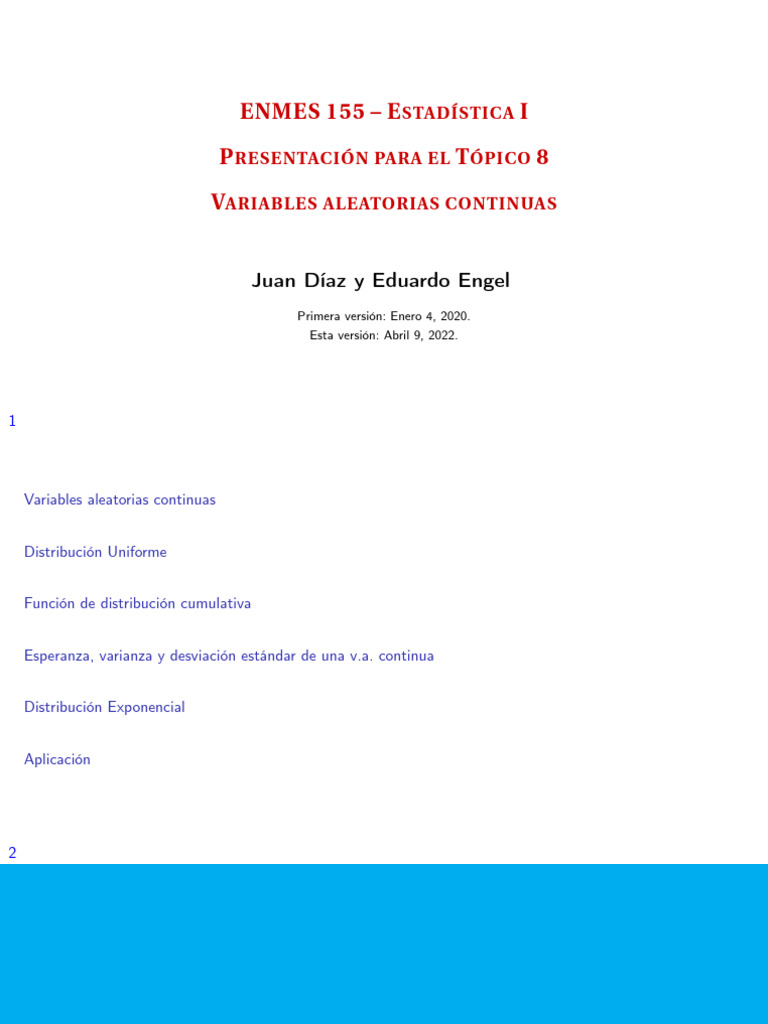 8 Estadistica I Variables Aleatorias Continuas v2 | PDF | Variable aleatoria | Distribución de ...