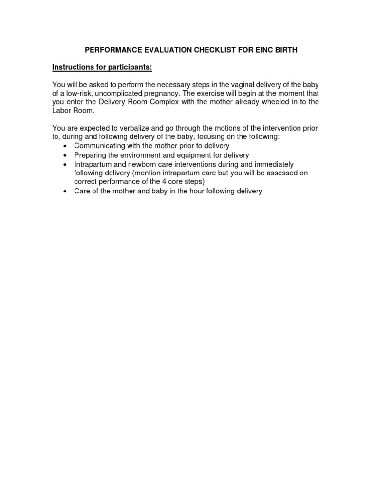 OSCE EINC Delivery 2024 | PDF | Childbirth | Hand Washing