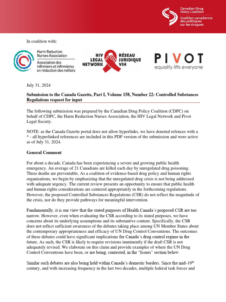 Input on Canada's Controlled Substances Regulations | PDF | Drug Policy ...