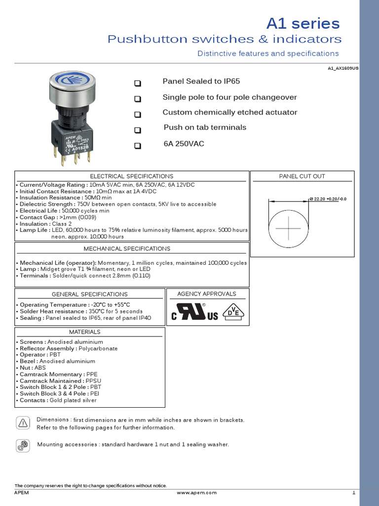 A1 Series Push Buttons Indicators | PDF | Switch | Electrical ...