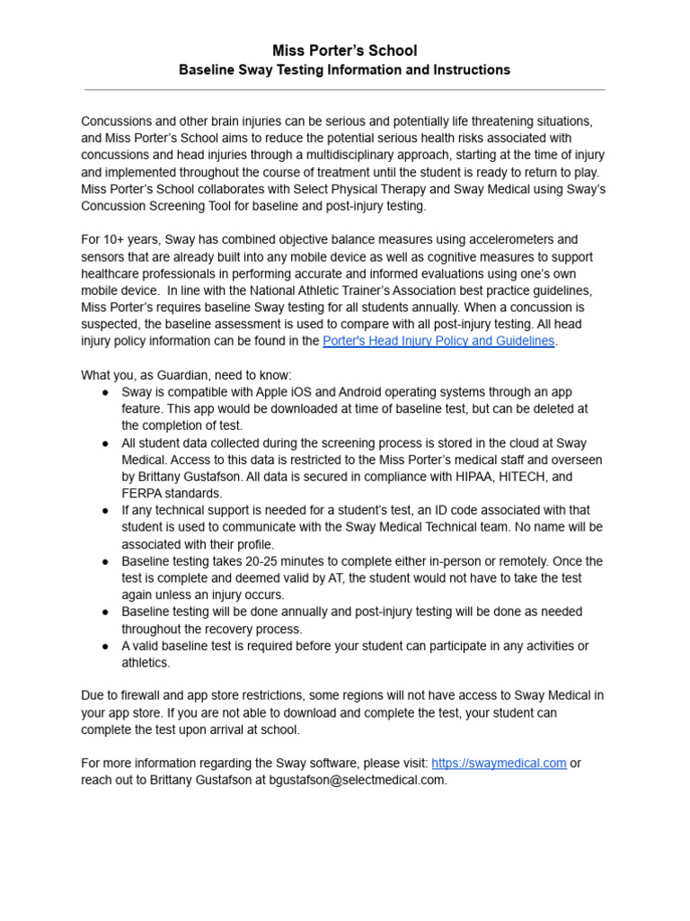 Sway Concussion Baseline Testing Guide | PDF | Mobile App | Concussion