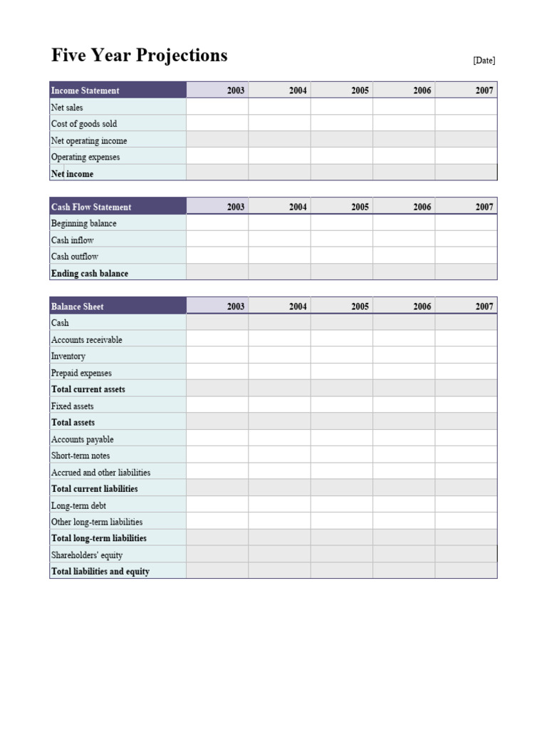 Five Year Projection Worksheet1 | PDF