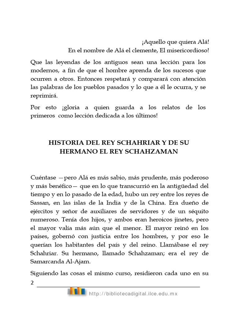 Historia de Schahriar y Schahzaman | PDF | Historia | Religión y ...