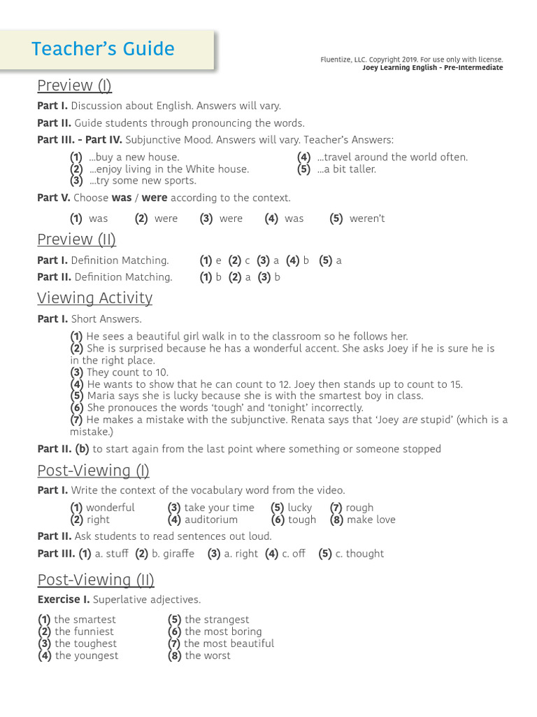 Joey Learning English Teacherguide | PDF