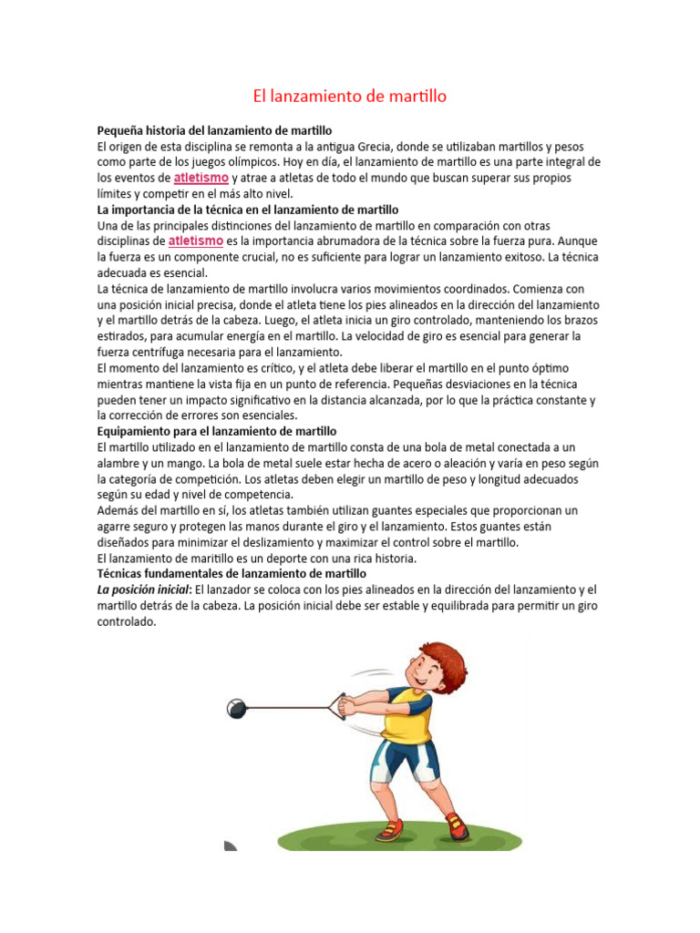 El Lanzamiento de Martillo | PDF | Martillo | Deporte del atletismo