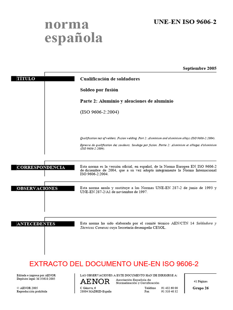 (Ex) Une-En Iso 9606-2 2005 | PDF | Soldadura | Construcción