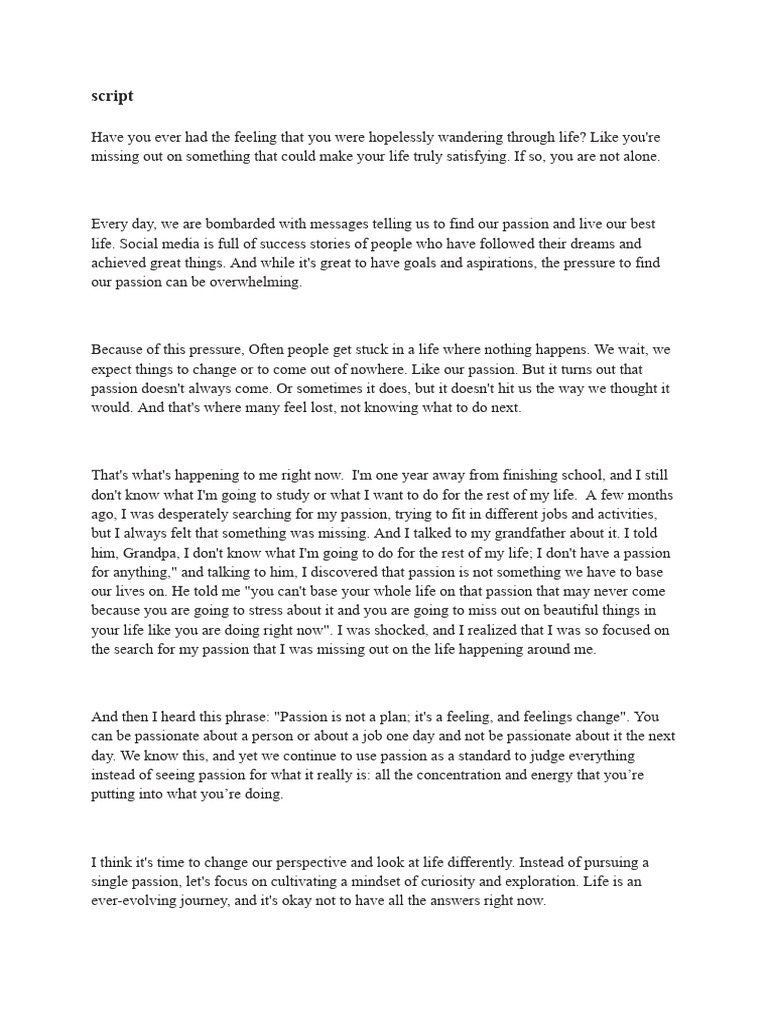 Ted Talk About Life Without Passion | PDF | Mindset | Psychology