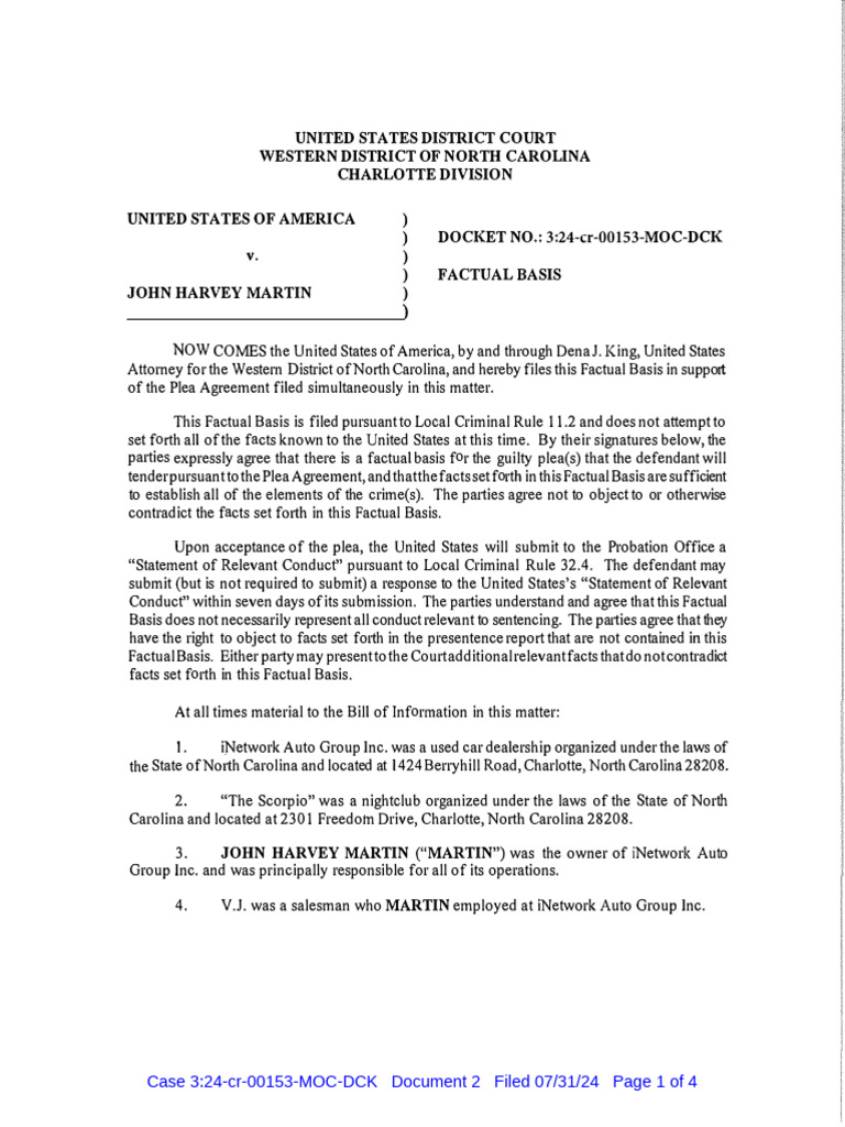 John Harvey Martin - Factual Basis | PDF | Plea | Plea Bargain