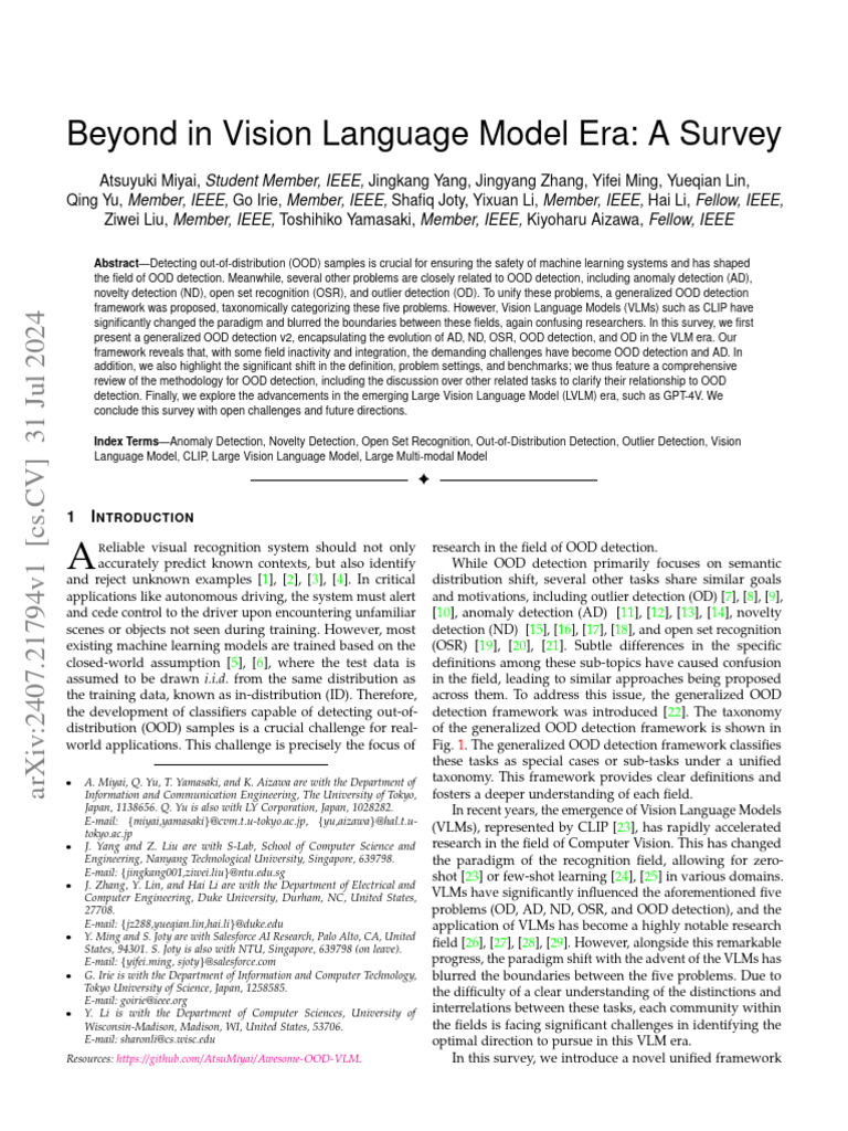 Generalized Out-of-Distribution Detection and Beyond in Vision Language Model Era: A Survey ...