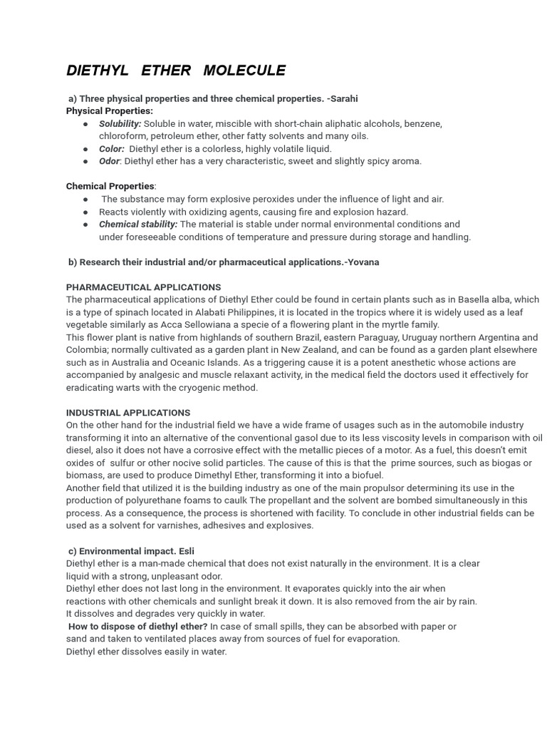 Chemistry project-DIETHYL ETHER MOLECULE | PDF | Chemistry | Chemical Substances