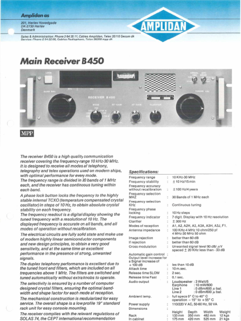 Amplidan B450 Main Receiver | PDF