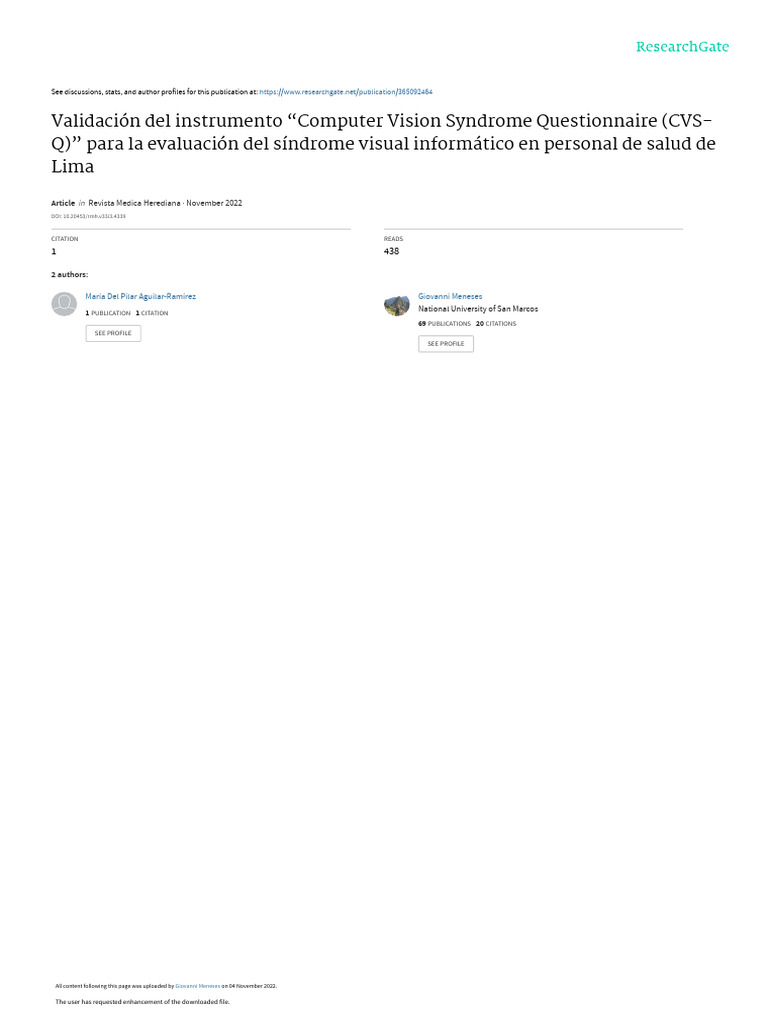 Validación Del Instrumento Computer Vision Syndrome Questionnaire (CVS ...