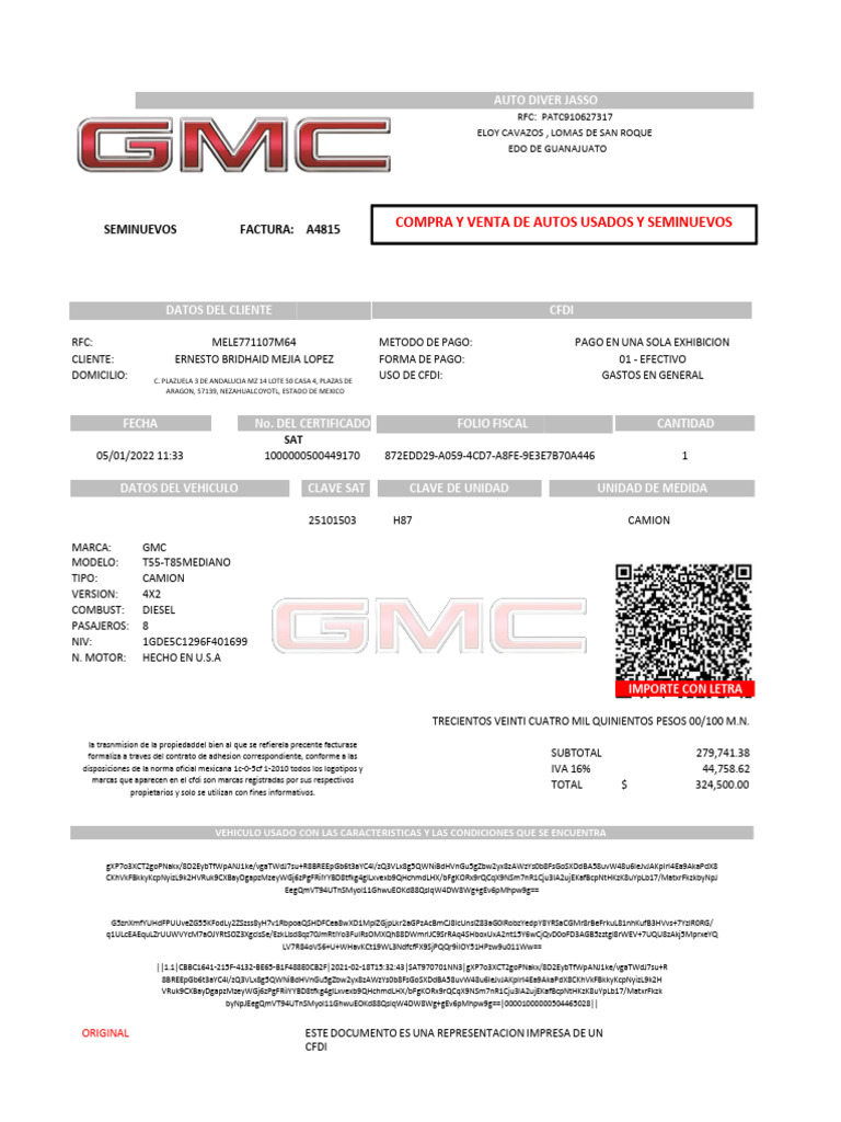 Factura Camion GMC | PDF | Transporte | Vehículo de motor