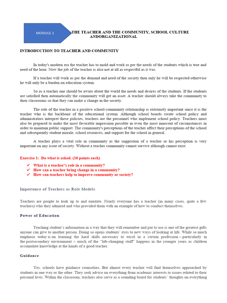 The Teacher and The Community Module | PDF | Socialization | Teachers