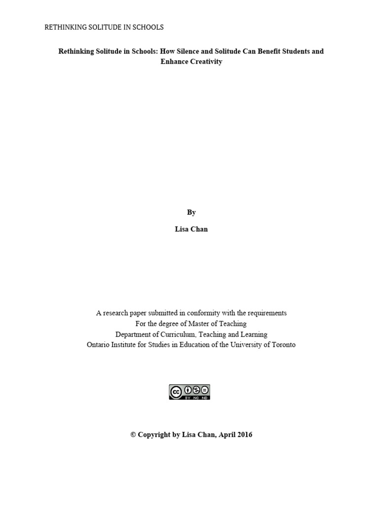 Chan Lisa 201606 MT MTRP | PDF | Solitude | Learning