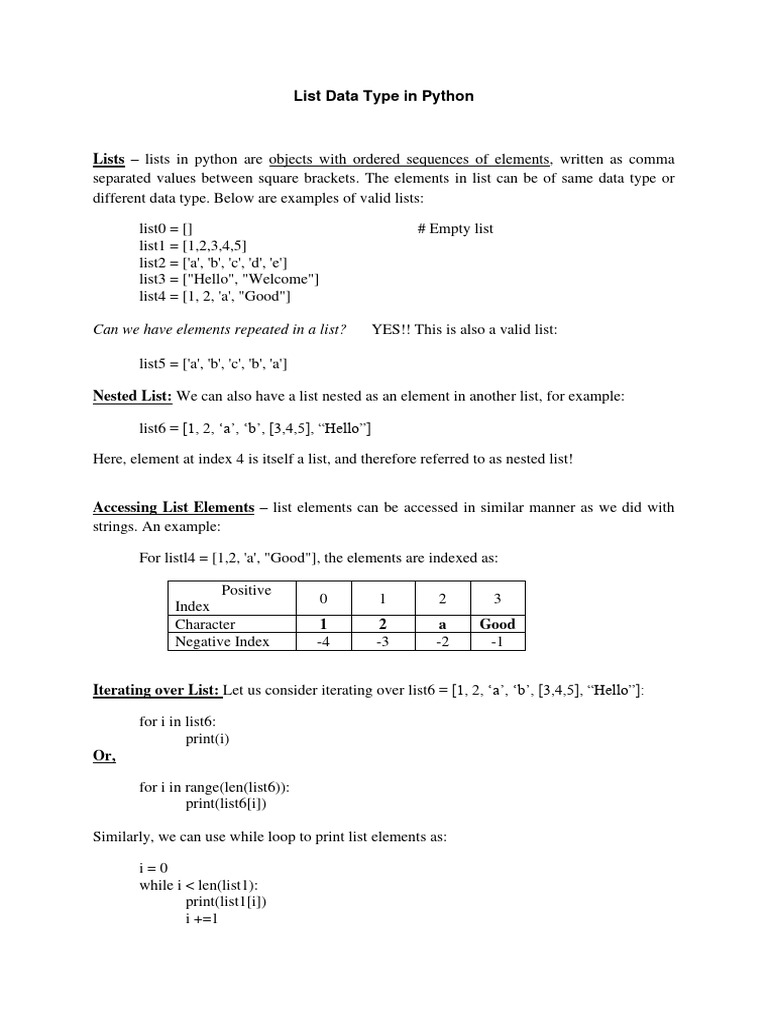 List Data Type in Python | PDF | Data Type | Python (Programming Language) List Data Type in Python | PDF | Data Type | Python (Programming Language)