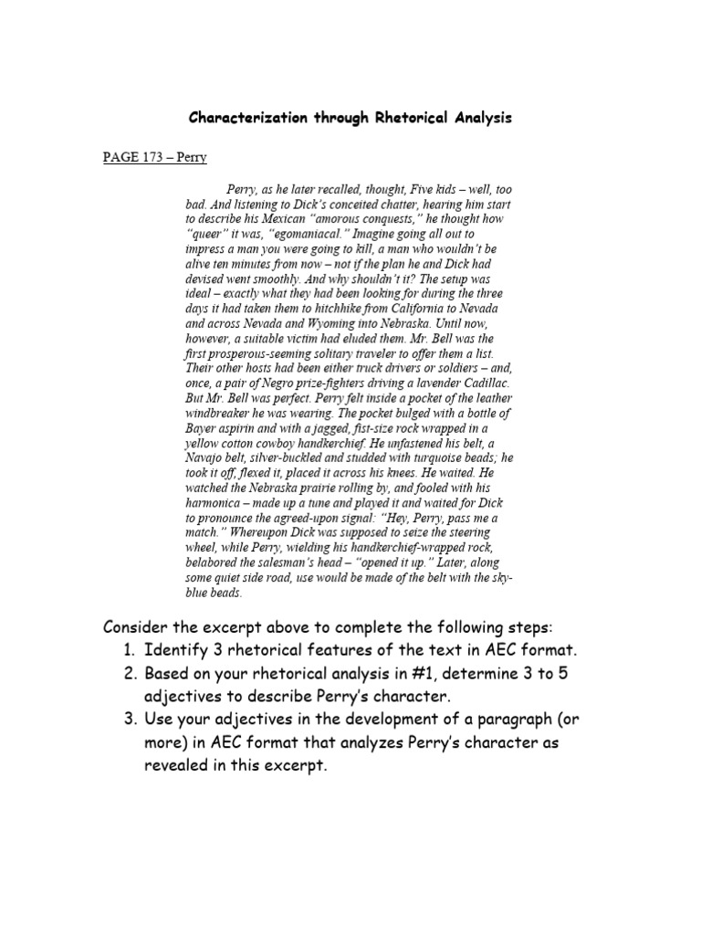 Rhetorical Character Analysis in In Cold Blood | PDF | Mystery ...