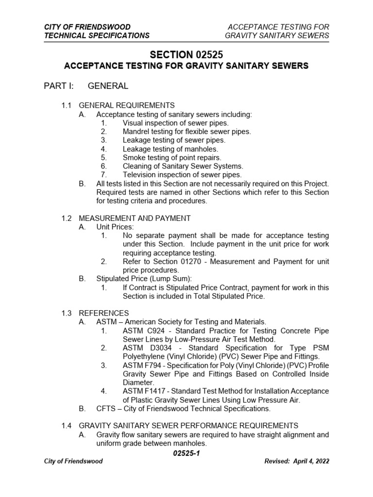 Acceptance Testing For Gravity Sanitary Sewer - 2 | PDF | Sanitary ...