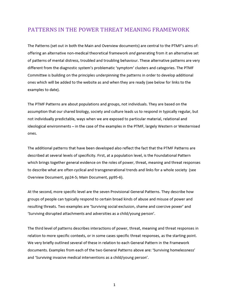Power Threat Meaning Framework Patterns | PDF | Mental Disorder | Narrative