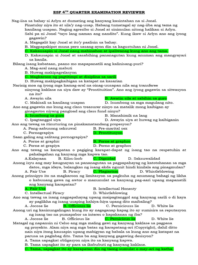 Esp 4th Quarter Examination Reviewer | PDF