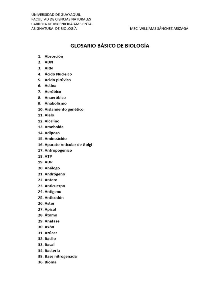 Glosario Básico de Biología | PDF | Biología Celular) | Procesos biologicos