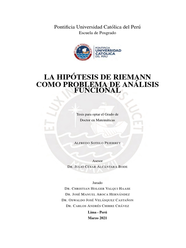 Sotelo Pejerrey Alfredo Hipotesis Riemann Problema | PDF | Espacio de ...