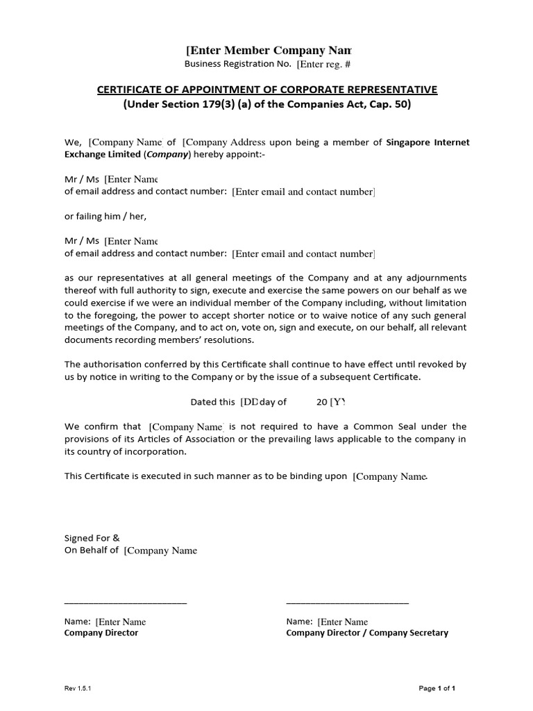 Corporate Representative Form | PDF | Finance & Money Management | Law