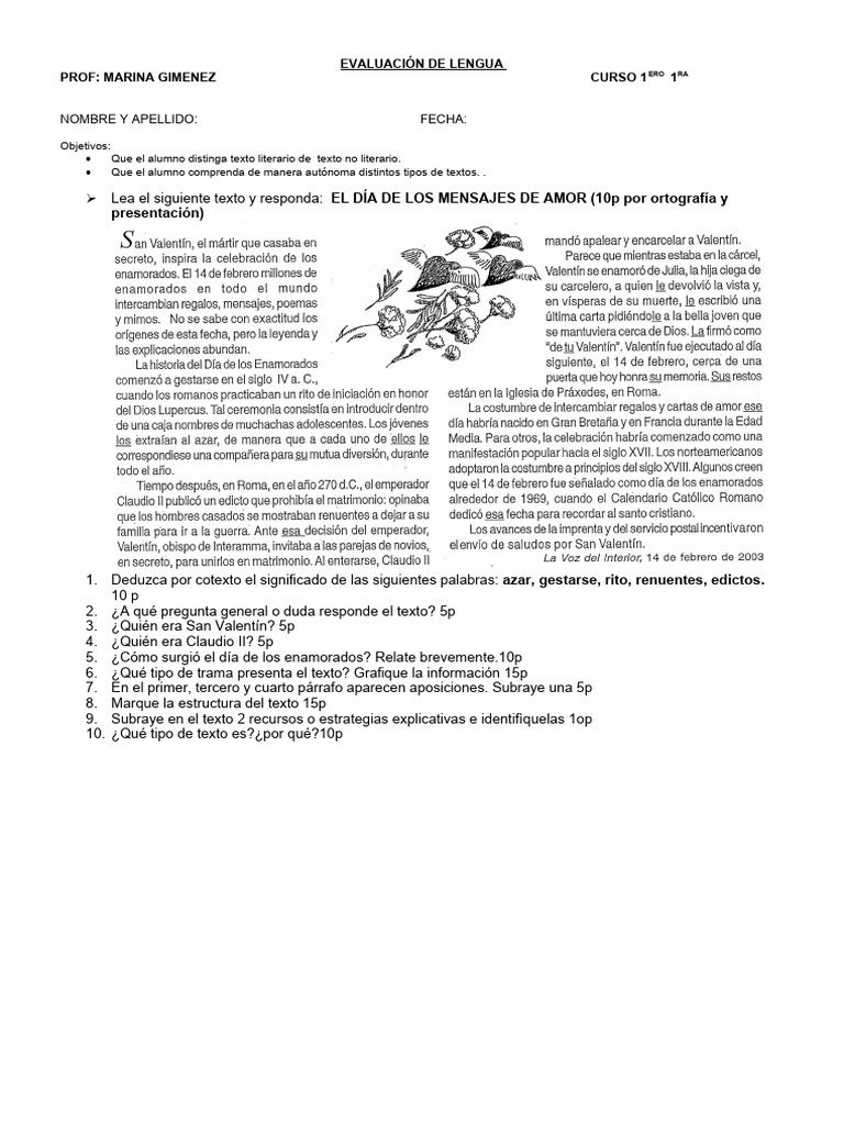 Evaluación de Lengua Texto Expositivo | PDF
