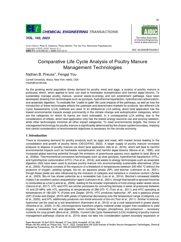 Comparative Life Cycle Analysis of Poultry Manure Management ...