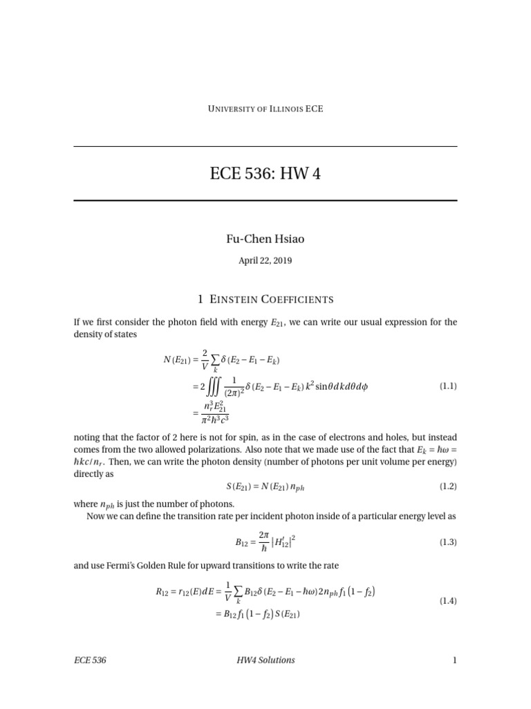 HW4 Sol | PDF | Photon | Energy Level
