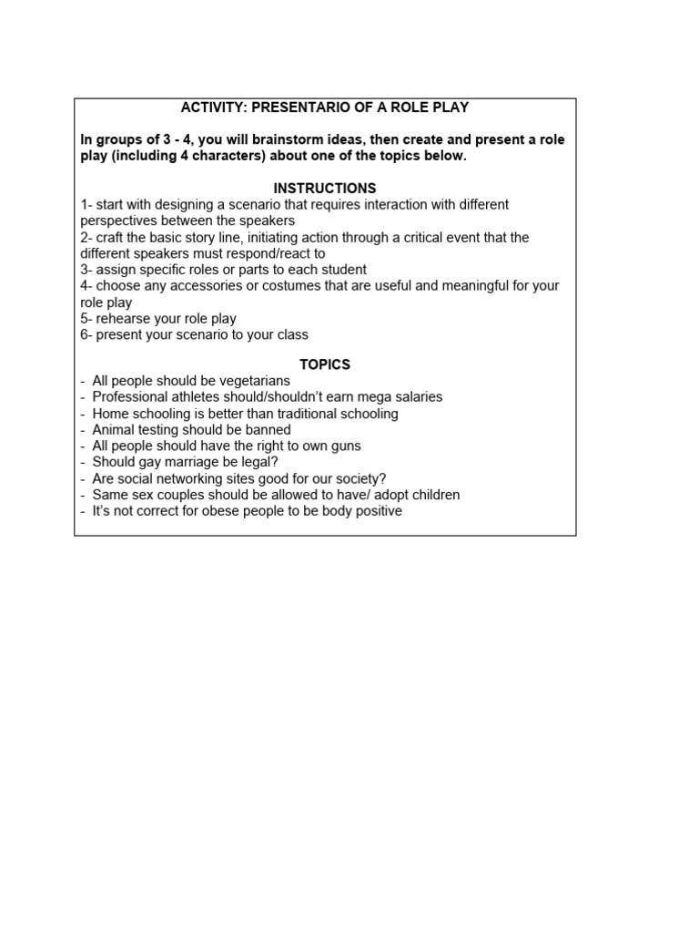 Role Play Instructions for Students | PDF | Career & Growth