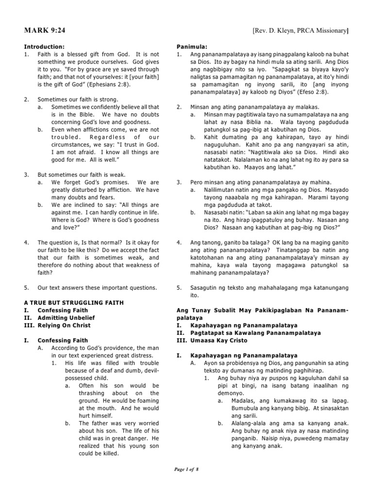 Mark 9 24 Tagalog Sermon | PDF