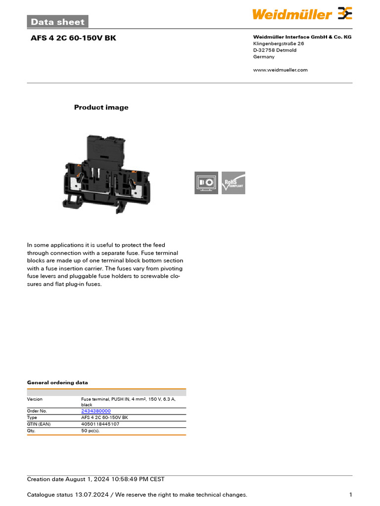 Data Sheet: AFS 4 2C 60-150V BK | PDF | Electricity | Electrical Engineering