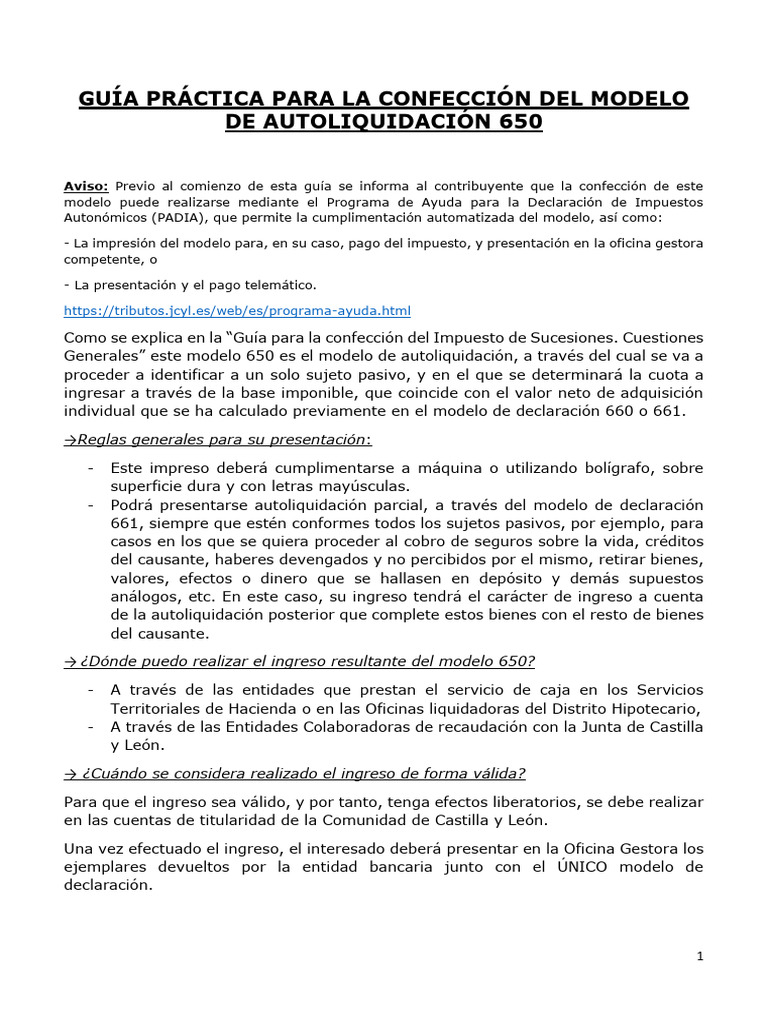 Guía Práctica Modelo 650 Sucesiones | PDF | Donación | Impuestos de ...