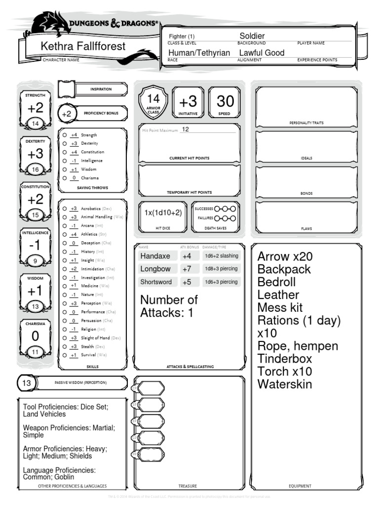 Example Ranger Character Sheet DND 5e | PDF | Archery