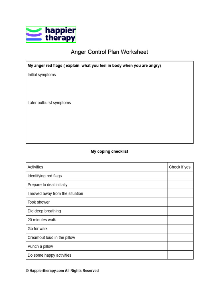 Anger Control Plan Worksheet | PDF | Self-Improvement