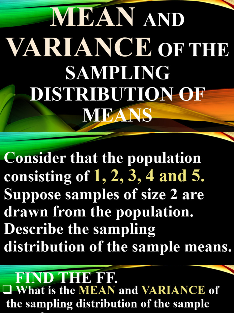 10 MEAN and Variance of The Sampling Distribution of | PDF | Variance ...