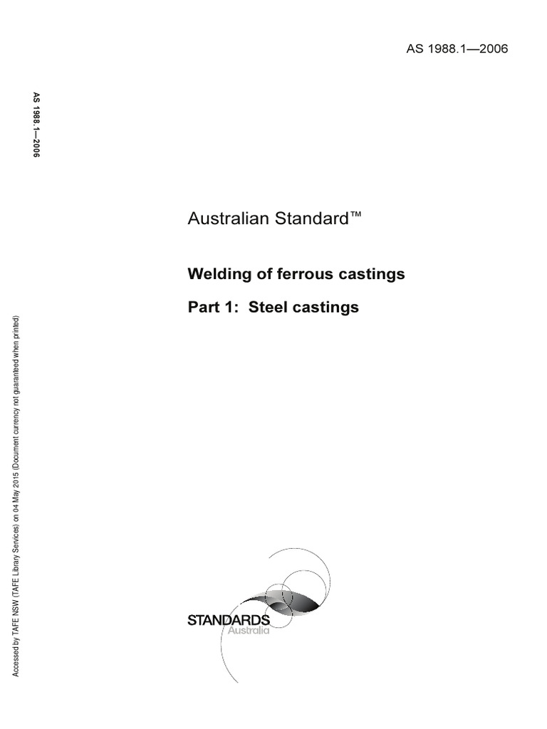 Australian Standard: Welding of Ferrous Castings Part 1: Steel Castings ...