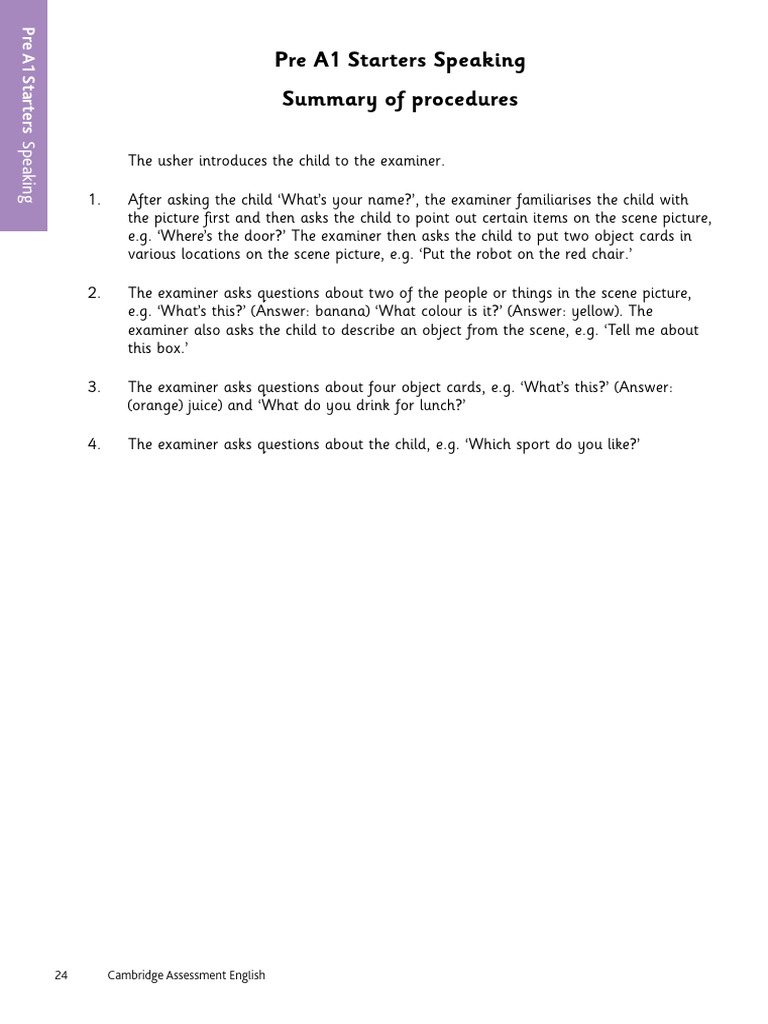 Pre A1 Starters Speaking | PDF