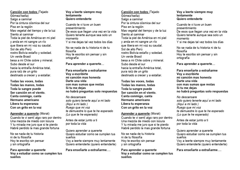 Canción Con Todos Aprender A Quererte | PDF