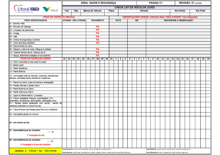 CheckList Veicular - Jun.2022 - Rev01 | PDF | Veículos | Transporte