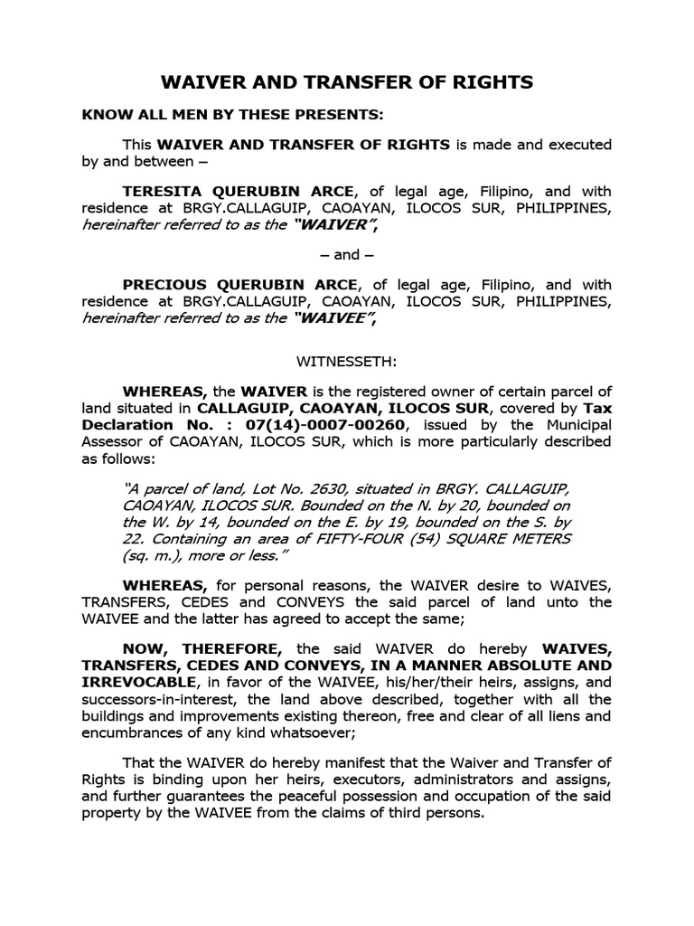 Waiver and Transfer of Property Rights | PDF | Property Law | Common Law